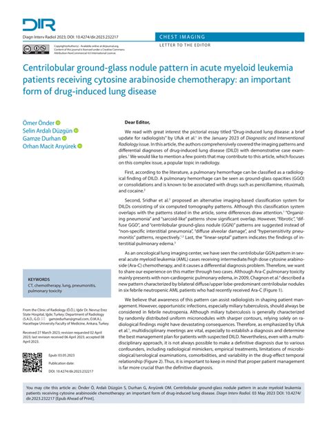 Pdf Centrilobular Ground Glass Nodule Pattern In Acute Myeloid Leukemia Patients Receiving