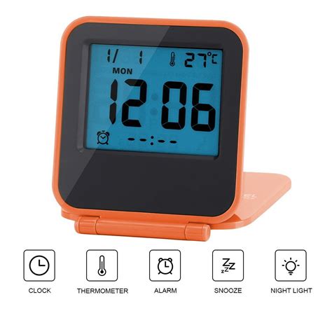 Portable Foldable Tabletop Travel Digital Alarm Clock With Temperature Calendar Date Week