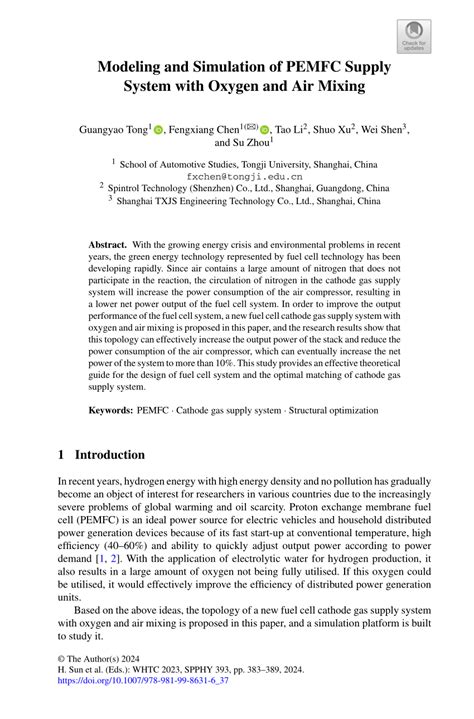 Pdf Modeling And Simulation Of Pemfc Supply System With Oxygen And