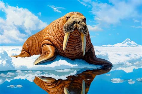 A Walrus Laying On Top Of An Iceberg In The Ocean Stock Image Image