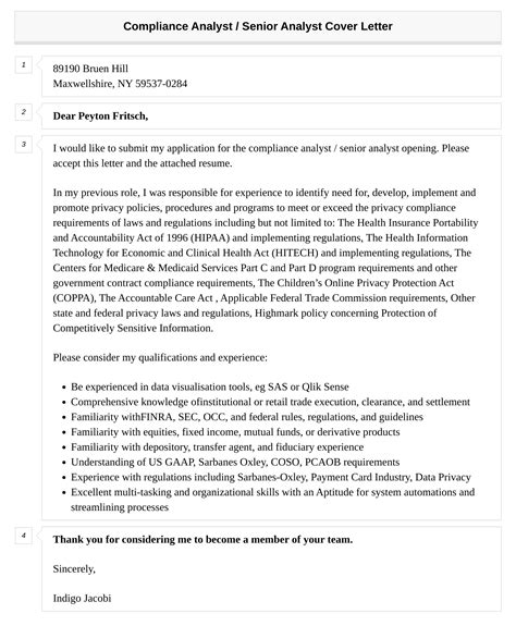 Compliance Analyst Senior Analyst Cover Letter Velvet Jobs