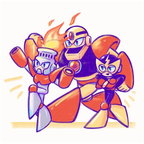 Elec Man Fire Man And Guts Man Mega Man And 2 More Drawn By Laser