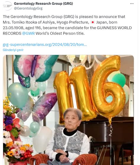Dünyanın En Yaşlı Insanı Tomiko Itooka 116 Yaşında Haber Jet