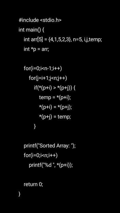 Sort Array Using Pointers C Clanguage Cprogramming Codingtips