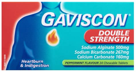 Gaviscon Double Strength Chewable Tablets Peppermint Heartburn And Indigestion Relief 500mg 24