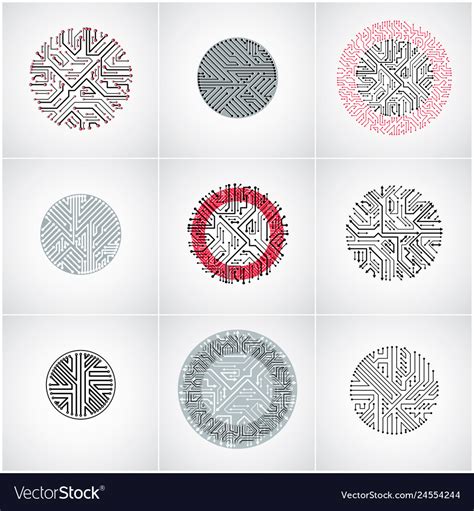 Collection Of Microchip Designs Cpu Information Vector Image
