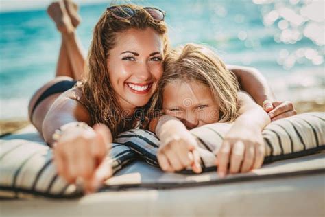 Mom And Daughter Posing At The Beach Stock Image Image Of Nature