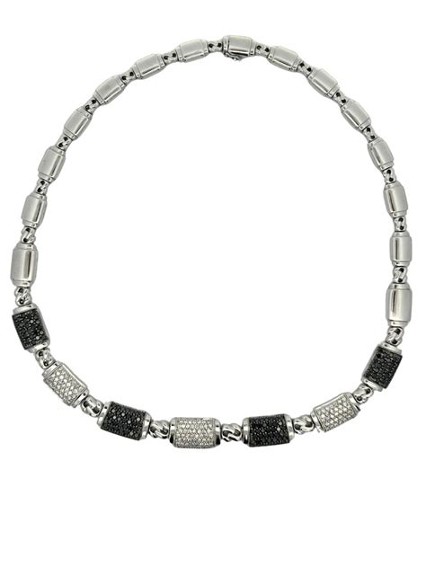 Sold At Auction 14k White Gold Black And White Diamond Pave Necklace
