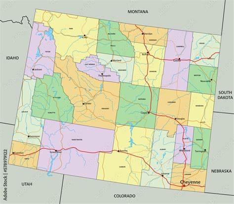 Wyoming Highly Detailed Editable Political Map With Labeling Stock
