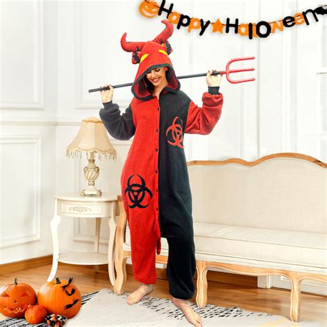 Women Men Winter Casual Devil Onesie Demon Baron Pajamas Costume