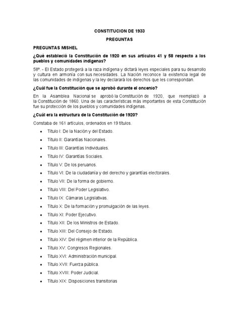 Puntos Clave De La Constitución De 1920 Pdf Constitución Gobierno