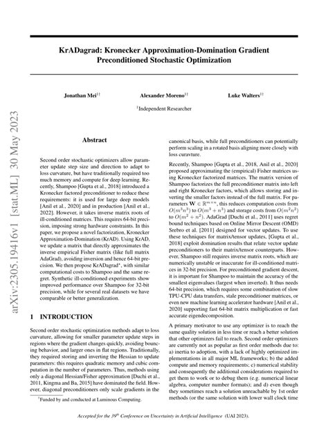 Pdf Kradagrad Kronecker Approximation Domination Gradient Preconditioned Stochastic Optimization