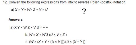 2 convert the following expressions from infix to