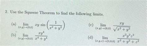 solved use the squeeze theorem to find the following