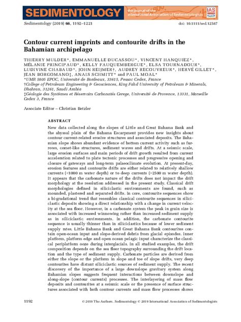 Pdf Contour Current Imprints And Contourite Drifts In The Bahamian Archipelago