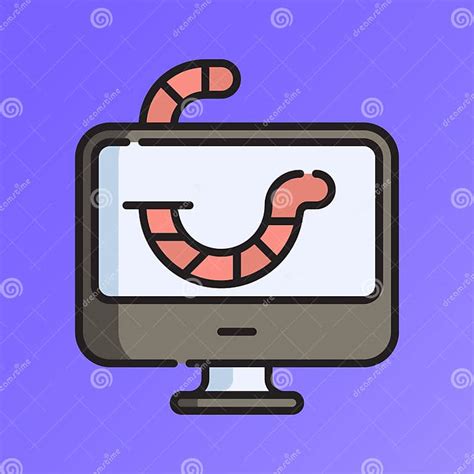 Worms Computer Icon Vector Illustration Flat Outline Cartoon Cyber