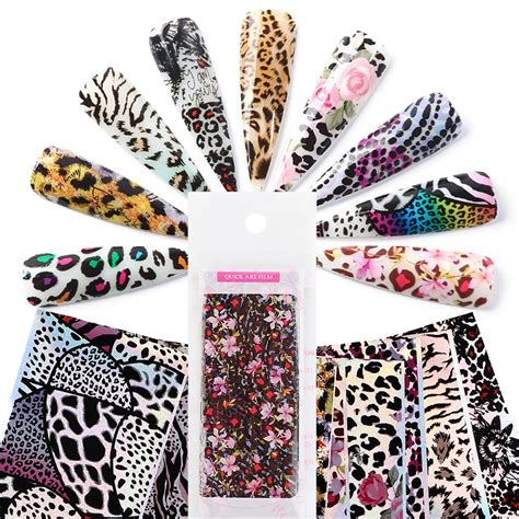 10 шт 20x4 см Леопардовый принт наклейки из фольги для ногтей ...