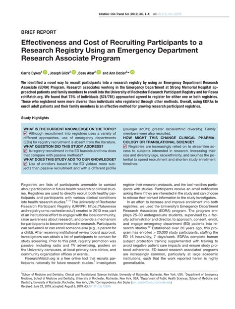 Pdf Effectiveness And Cost Of Recruiting Participants To A Research
