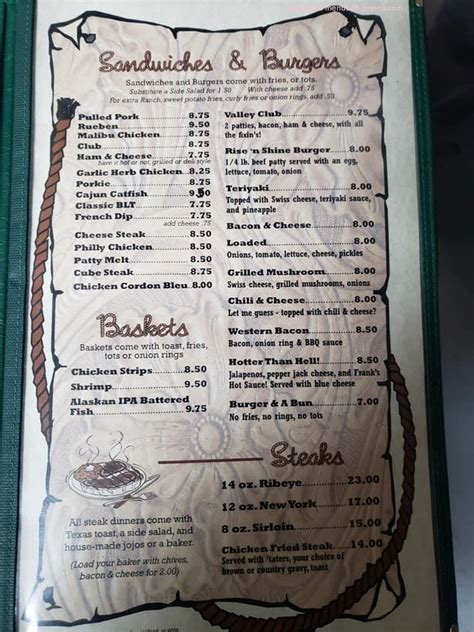 Online Menu Of Valley Club Bar And Cafe Restaurant Ronan Montana 59864