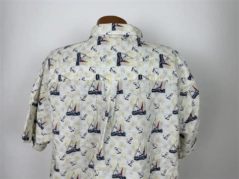 Vintage 90s Nautical Shirt Men Xxl Sailboat Anchor Hawaiian Cotton