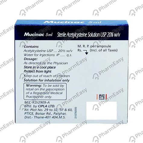 Buy Mucinac 20 Wv Solution For Inhalation 5 Online At Flat 15 Off