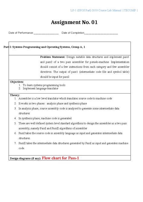 Assignment No 1 Assembler Assignment No 01 Date Of Performance Date Of