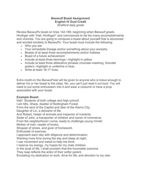 Beowulf Boast Poem Examples