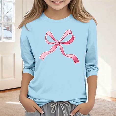 Uqjfacai Girls Graphic Tees 34 Length Sleeve Trendy Bow Print Tops