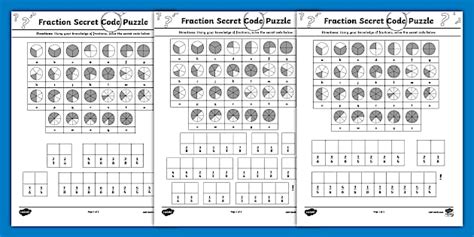 Third Grade Fractions Secret Code Activity Twinkl Usa