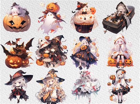 Halloween Anime Clipart Bundle 24 Cute And Spooky Festive Characters