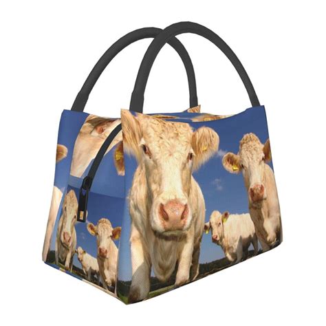 Vsdgher Cows Cattles Print Insulated Reusable Bags With Sturdy Zipper