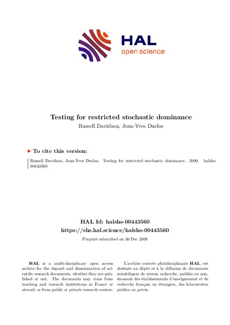 Pdf Testing For Restricted Stochastic Dominance Russell Davidson