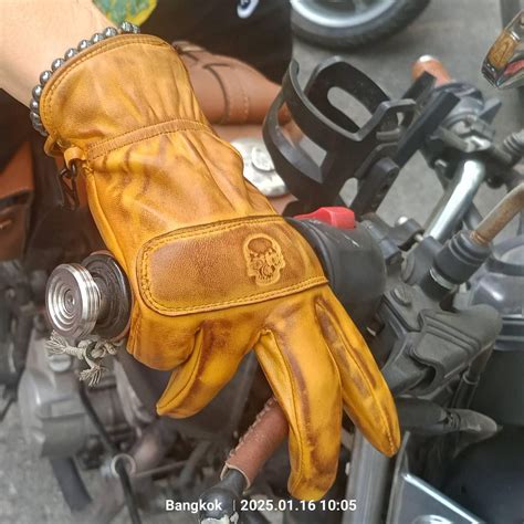 Waxed Leather Motorcycle Gloves Vintage Biker Style Touchscreen
