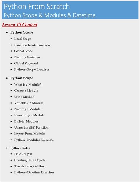 Python From Scratch Lesson 15 Pdf Python Scope And Modules And Datetime Connect4techs
