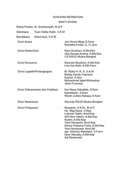 Susunan Panitia Baksos Pdf