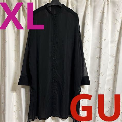 Gu ジーユー 大きいサイズ Xl ロング シアーシャツ・シースルーシャツ・黒 メルカリ