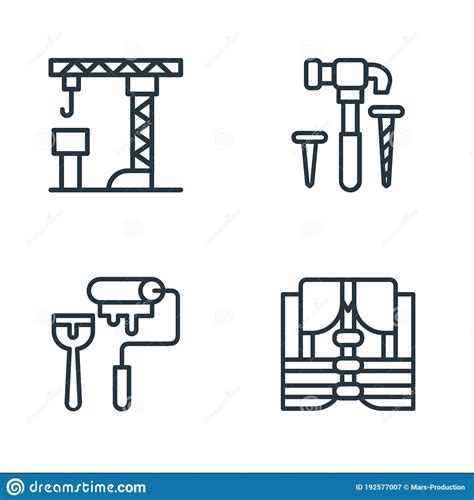 Constructions Line Icons Collection Foundation Framework Structure Design Blueprint Cement