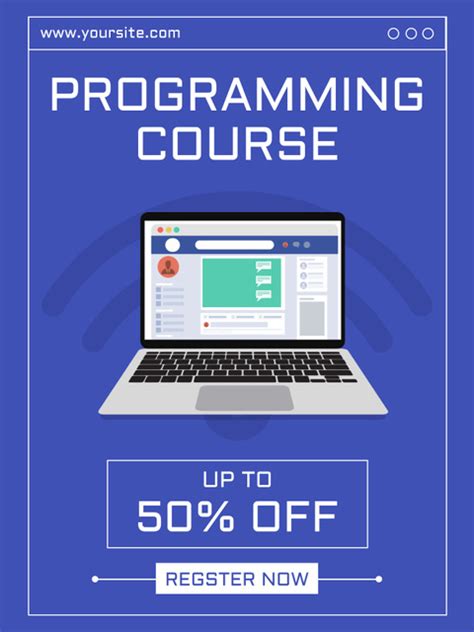 Programming Course Ad With Illustration Of Workplace Online Poster