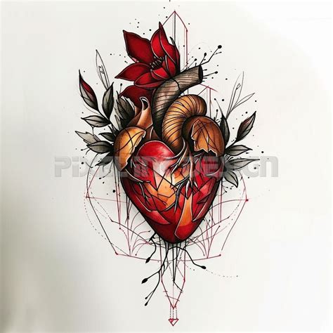 Floral Heart Tattoo Design High Resolution Stencil Digital Download