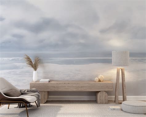 Minimalist Blue Ocean Horizon Wallpaper Coastal Seascape Mural