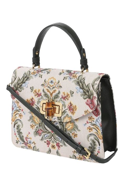 The Leather Garden Hydrangea Leather Jacquard Shoulder Bag Beige