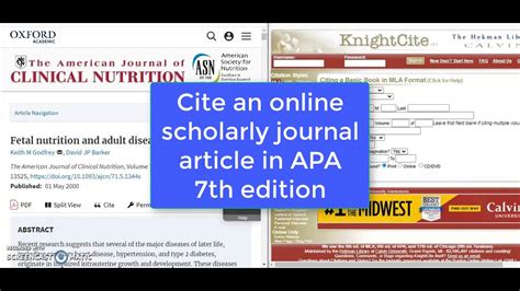 Cite Online Scholarly Journal Article In Apa 7th Edition Youtube