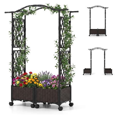 Giantex Planter Boxes With Arch Trellis For Climbing Vines Vegetables