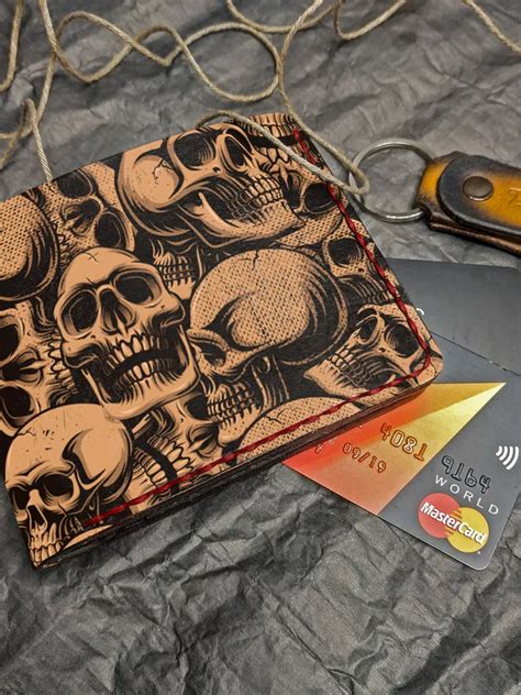Skulls Leather Wallet Embossed Leather Wallet Bifold Men Women