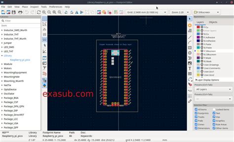 raspberry pi pico symbol in kicad 7 project library exasub