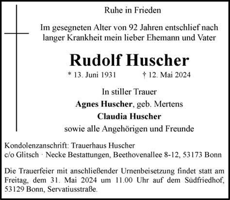 Traueranzeigen Von Rudolf Huscher Ga Trauer De