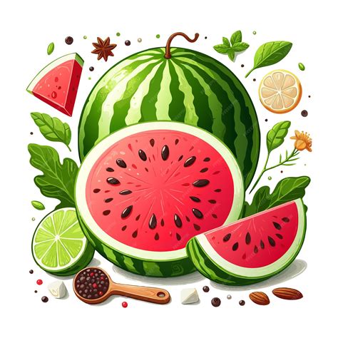 Watermelon Clipart Vector White Background Illustration Premium Ai