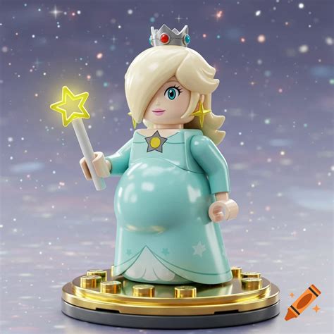 A Pregnant Lego Rosalina Minifigure From Mario Galaxy Stands On A Gold