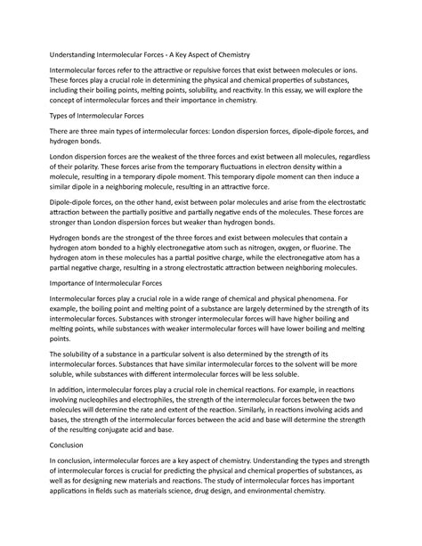 Understanding Intermolecular Forces A Key Aspect Of Chemistry