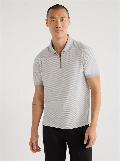 Free Assembly Mens Oxford Pique Zip Polo Shirt With Short Sleeves